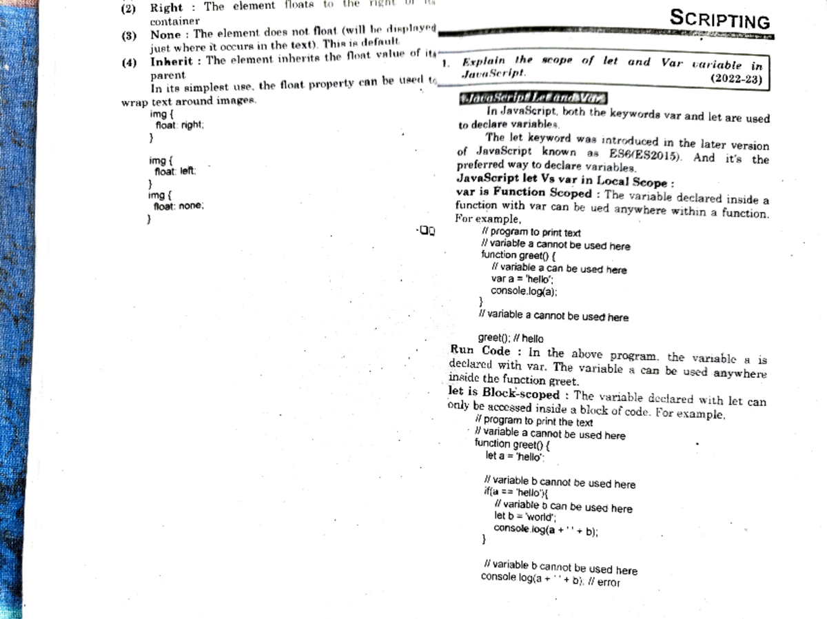 Unit 2 Web tech - (2) Right : The element floats to the SCRIPTING (3 ...