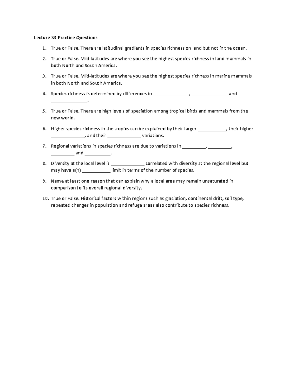 ecology 2060 Sample/practice exam, questions - Lecture 33 Practice ...