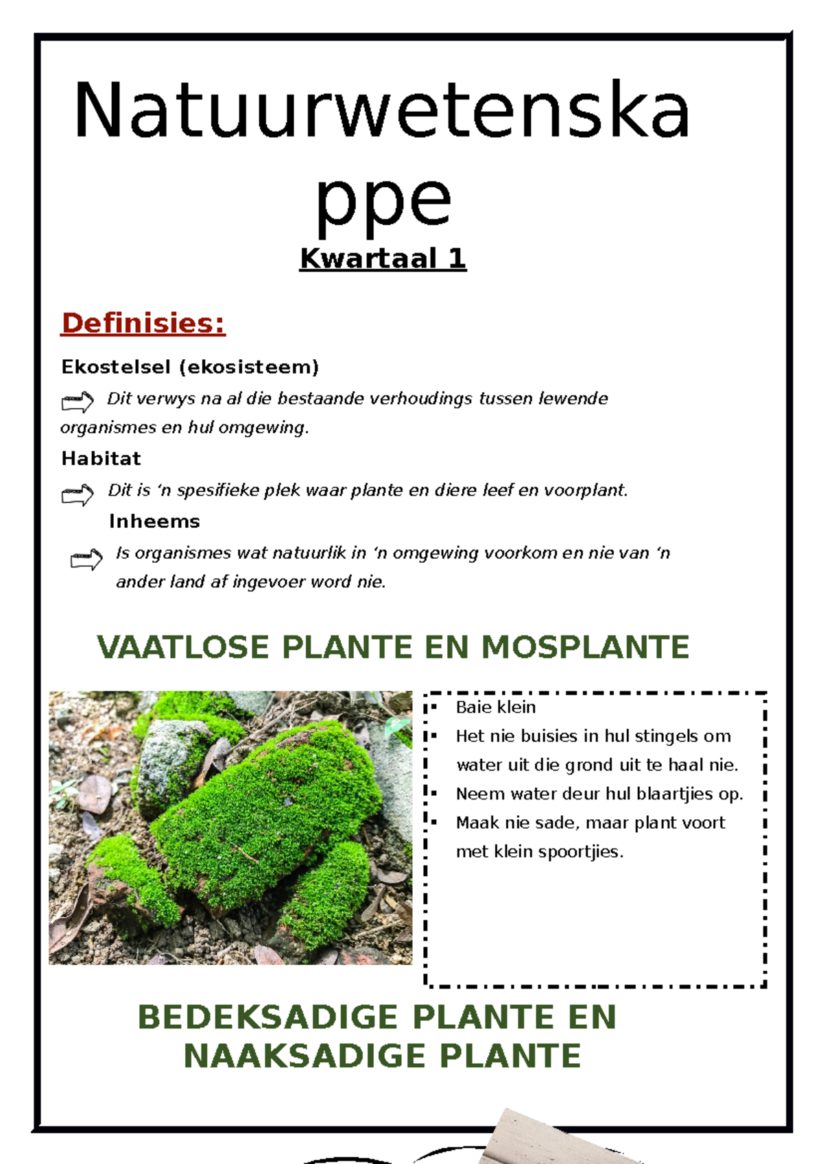 NW Kwartaal 1 & 2 - Graad 5 NW studie notas - Natuurwetenska ppe ...