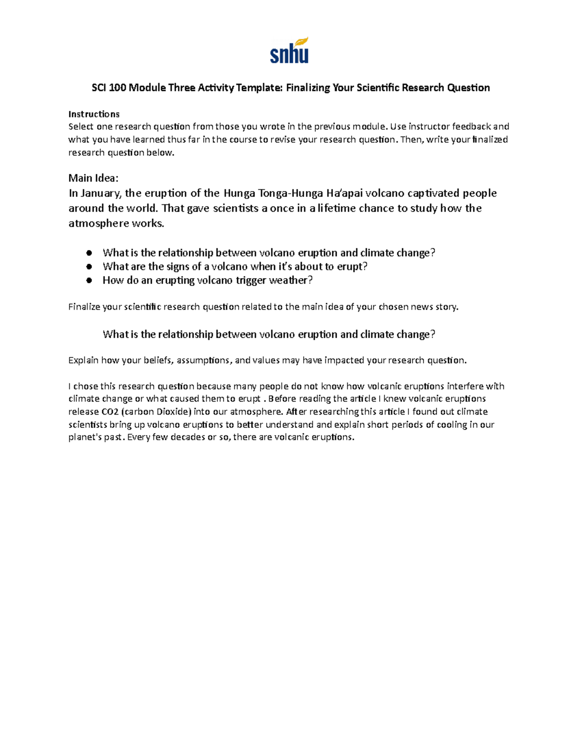 SCI 100 Module Three Activity Template - Use instructor feedback and ...