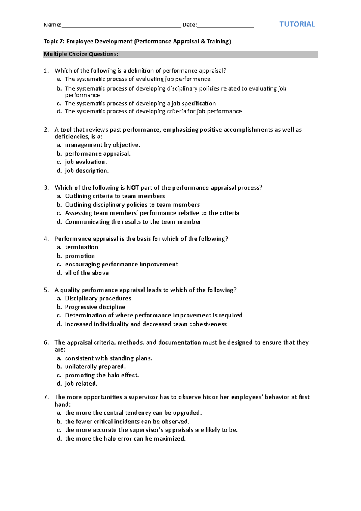 Topic 6 Employee Development - Name ...