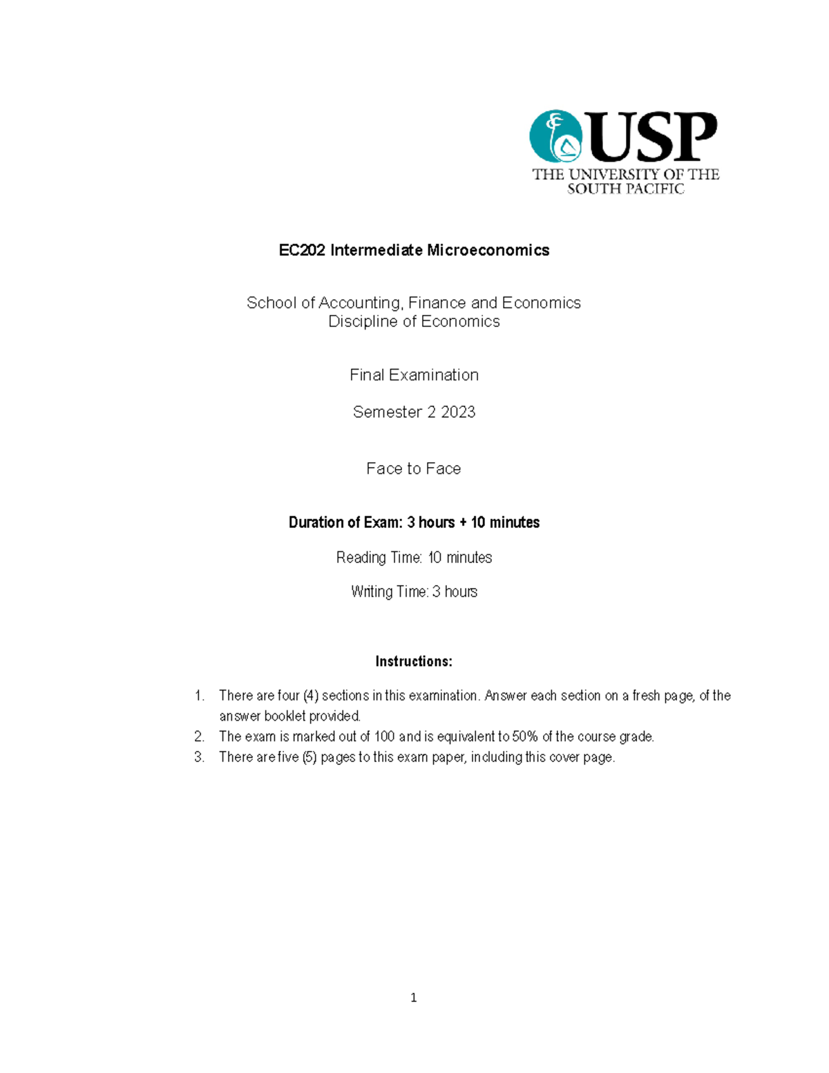 EC202 - Final Exam Question Paper - EC202 Intermediate Microeconomics ...