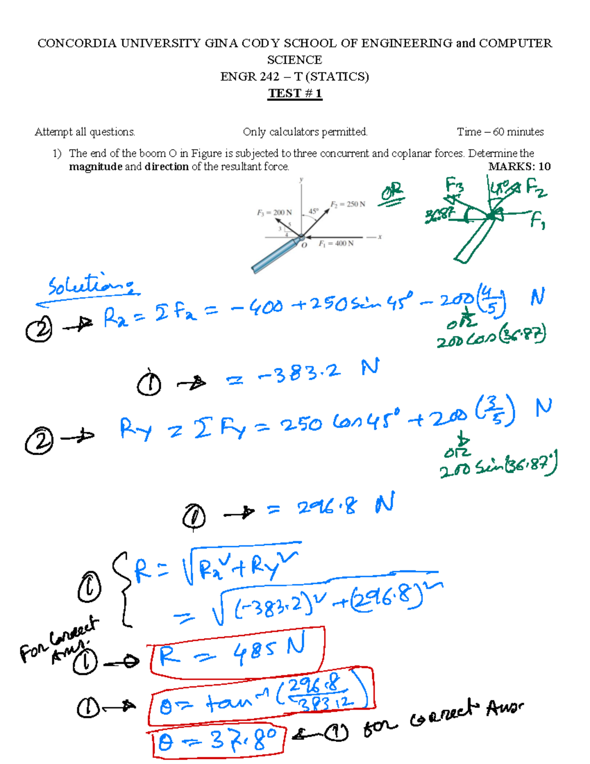Test 1 Solution - CONCORDIA UNIVERSITY GINA CODY SCHOOL OF ENGINEERING ...