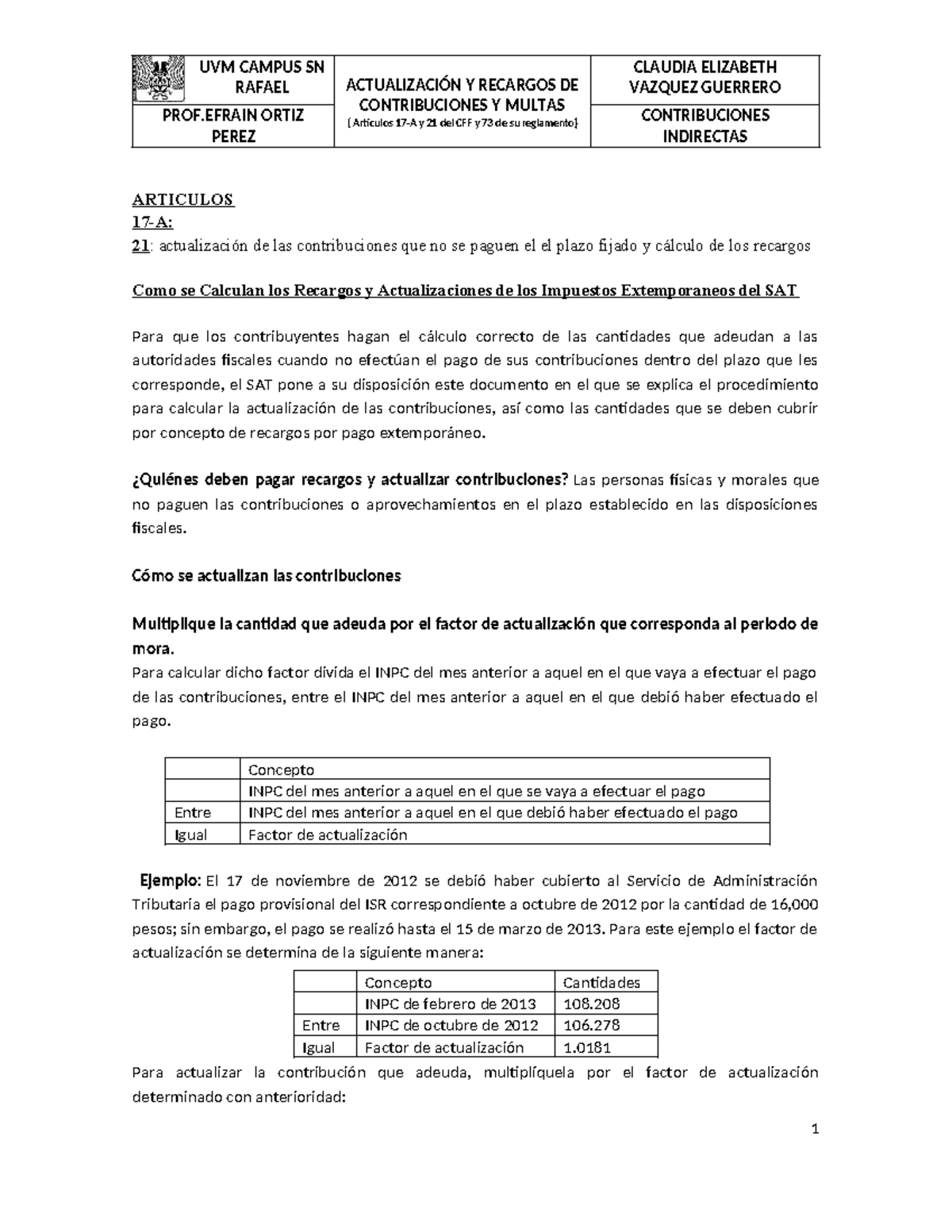 Actualización y recargos de Imptos - RAFAEL ACTUALIZACIÓN Y RECARGOS DE ...
