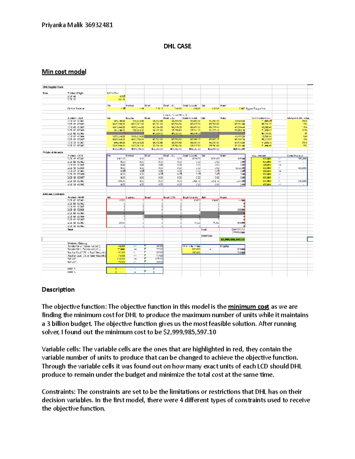 DHL case memo - Assignment - DHL CASE Min cost model Descripion The ...