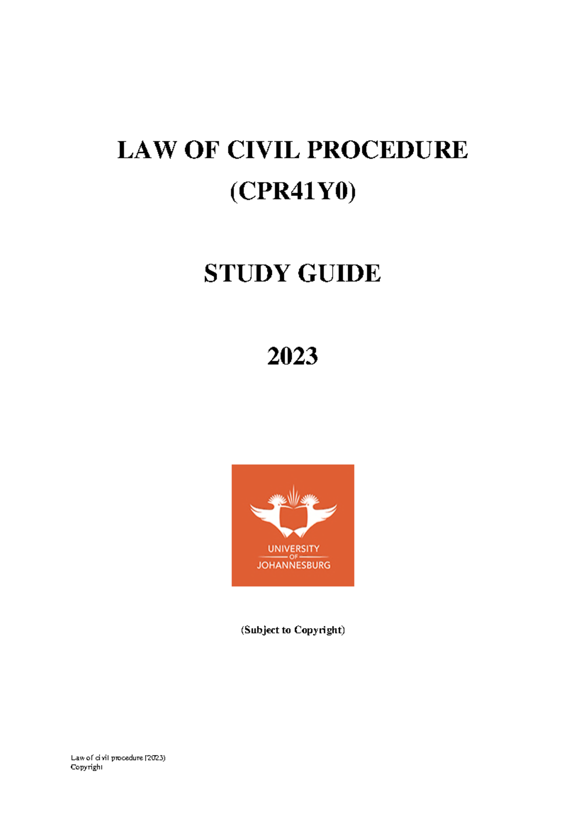 Study Guide Law of civil procedure (Feb 2023) BB - Law of civil ...