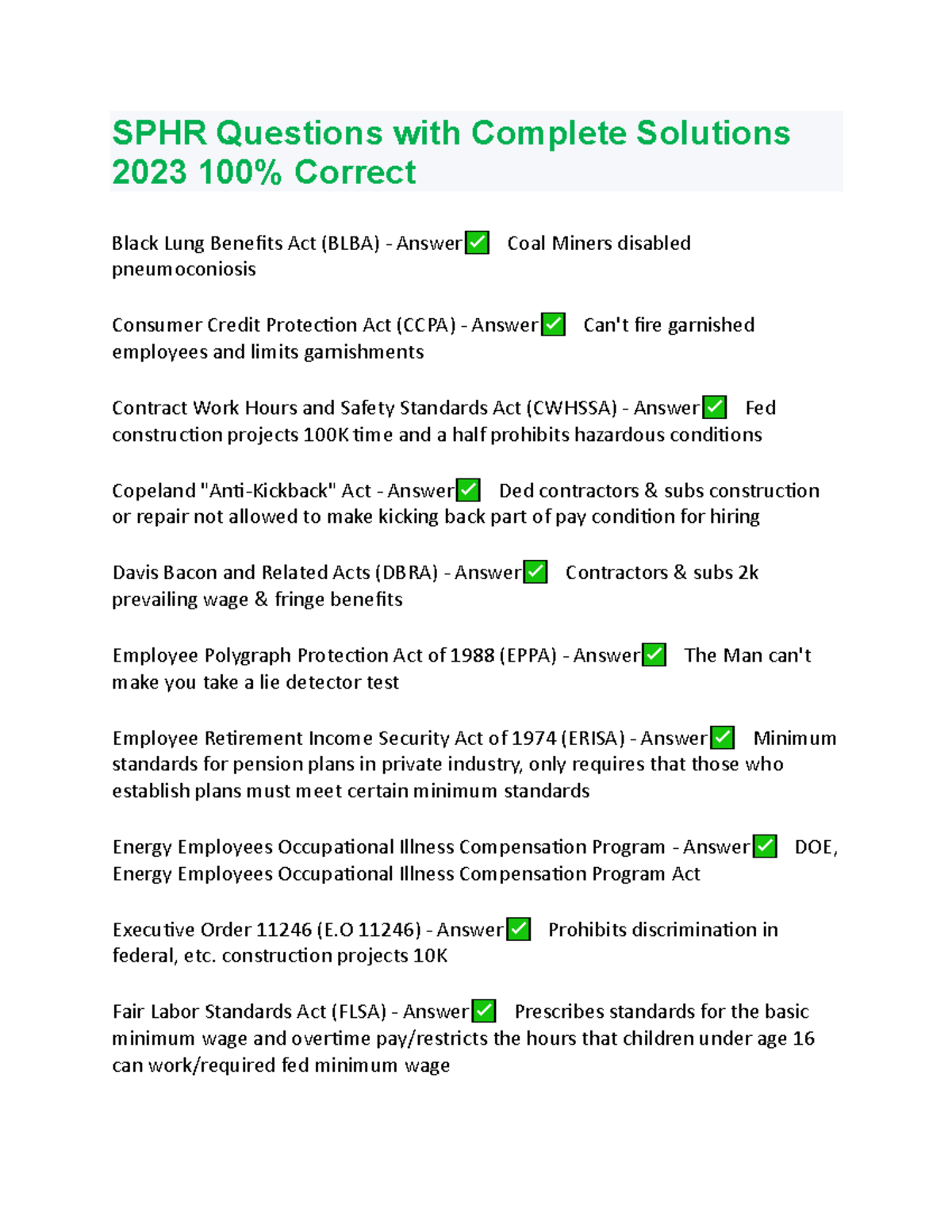 SPHR Questions with Complete Solutions 2023 100 - construction projects ...