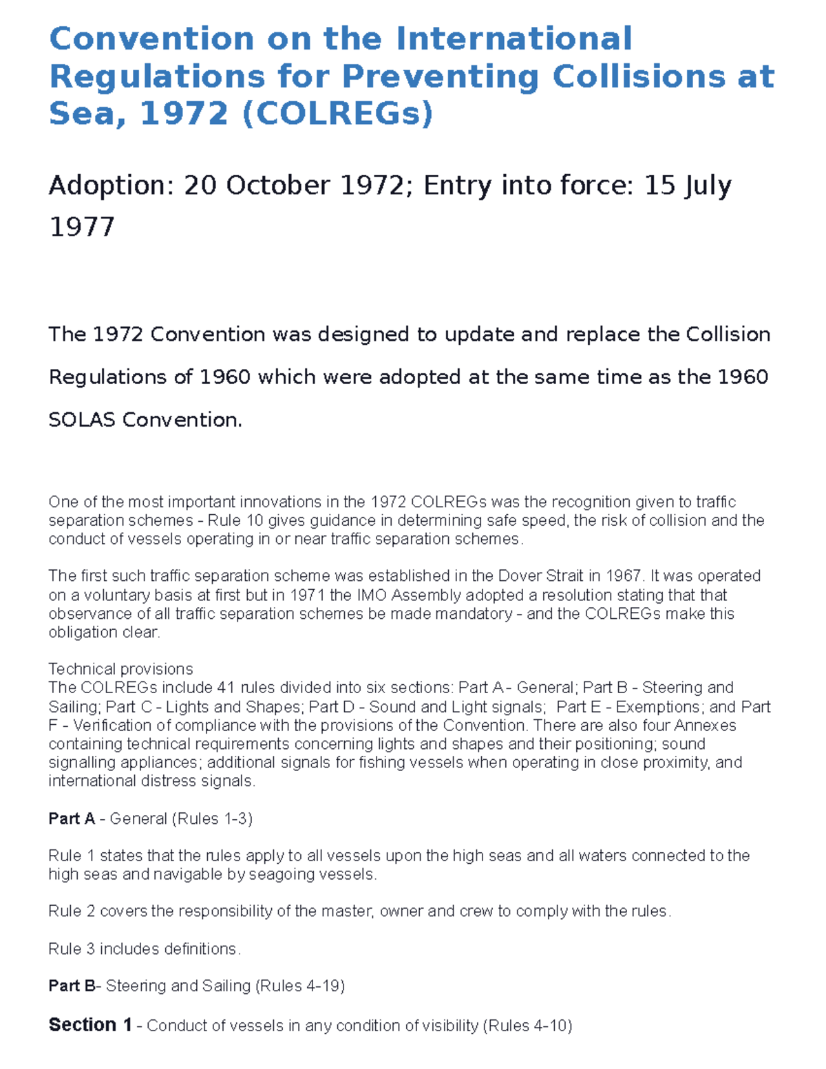 Convention on the International Regulations for Preventing Collisions ...