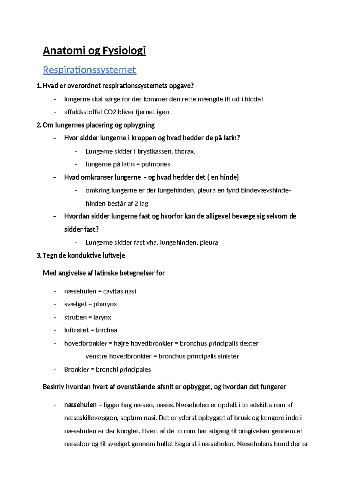 AN FYS Respirationssystemet - Anatomi og Fysiologi Respirationssystemet ...