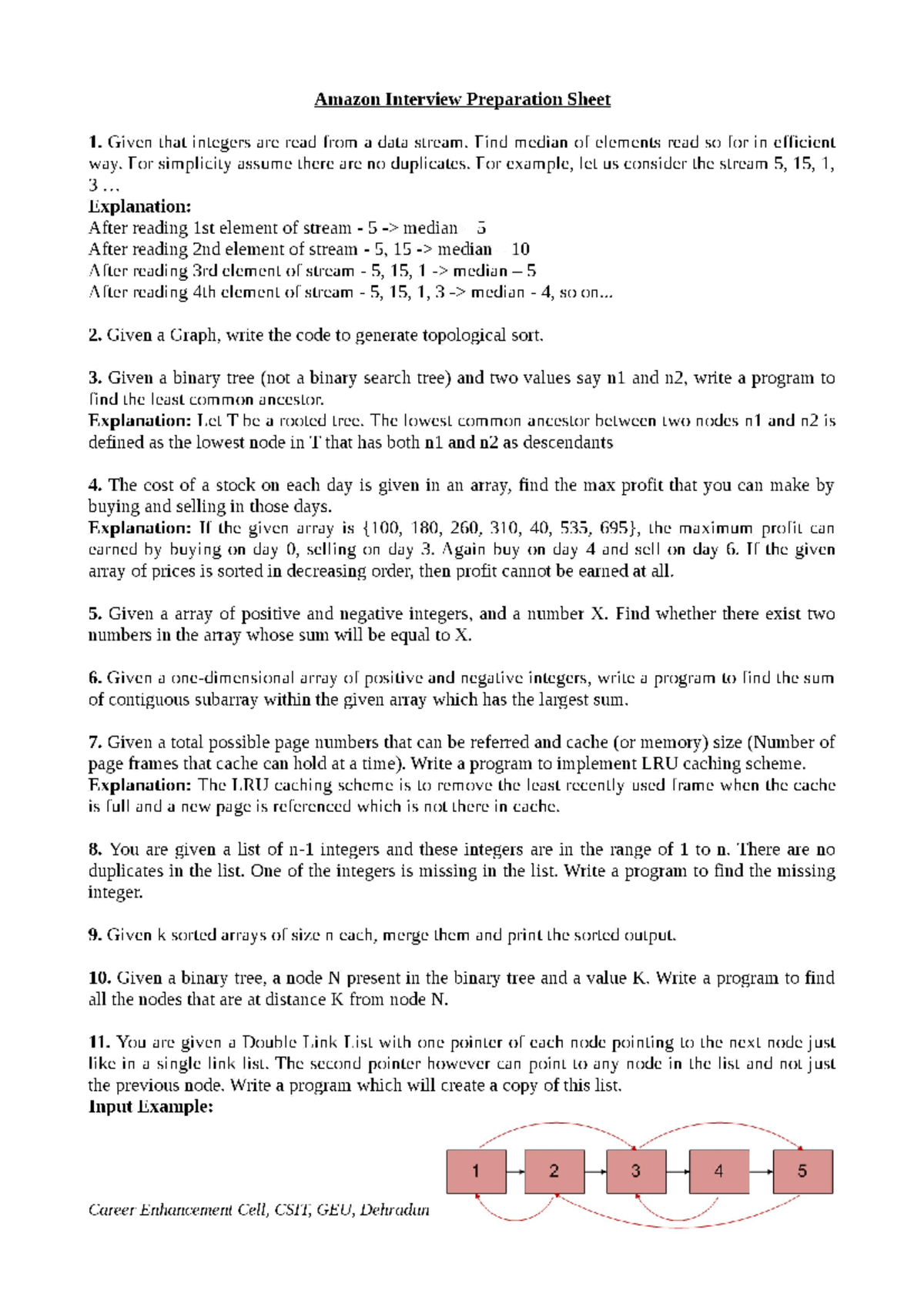 Amazon Interview Sheet - Amazon Interview Preparation Sheet 1. Given ...