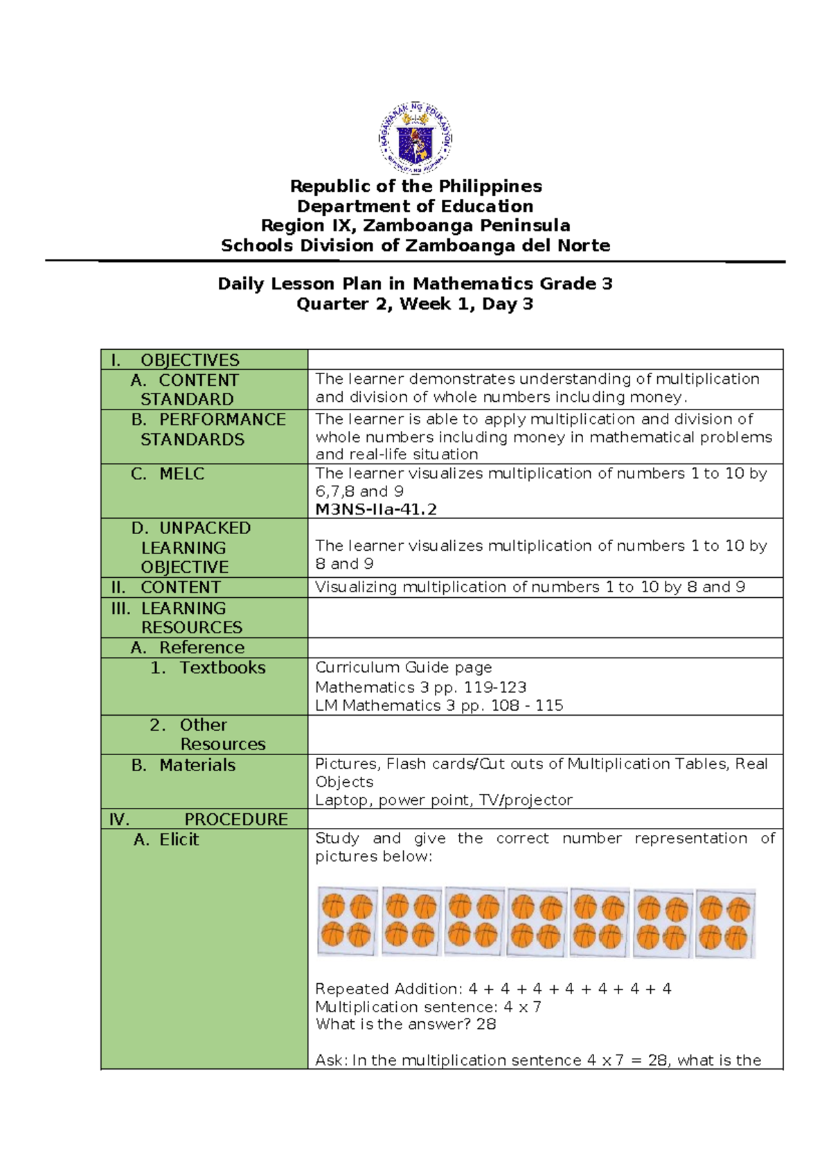 MATH 3 Q2 W1 D3 MELC - Republic of the Philippines Department of ...