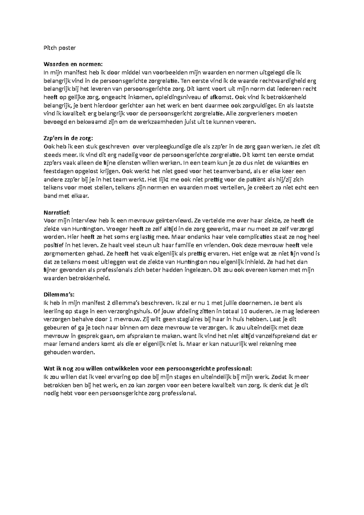 Tekst pitch manifest - Pitch poster Waarden en normen: In mijn manifest ...