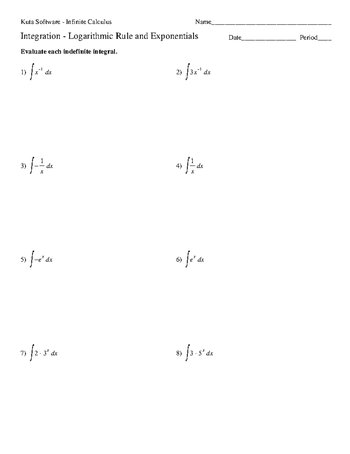 K5-9 - Integration Log Rule and Exponentials - ©i u 2 w 05113 h LKquKt ...