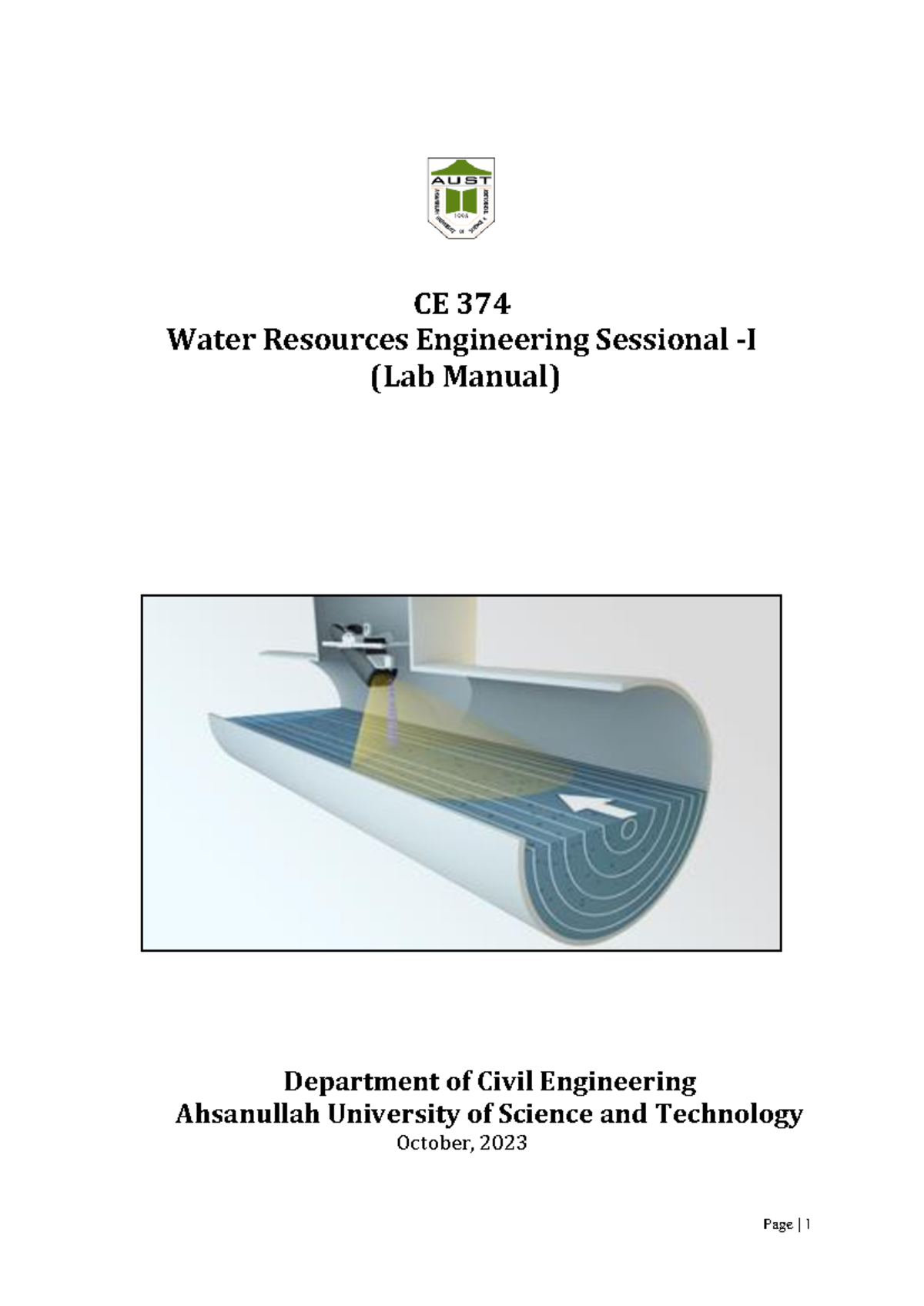 CE 374 - Sessional Lab - CE 374 Water Resources Engineering Sessional -I (Lab Manual) Department ...