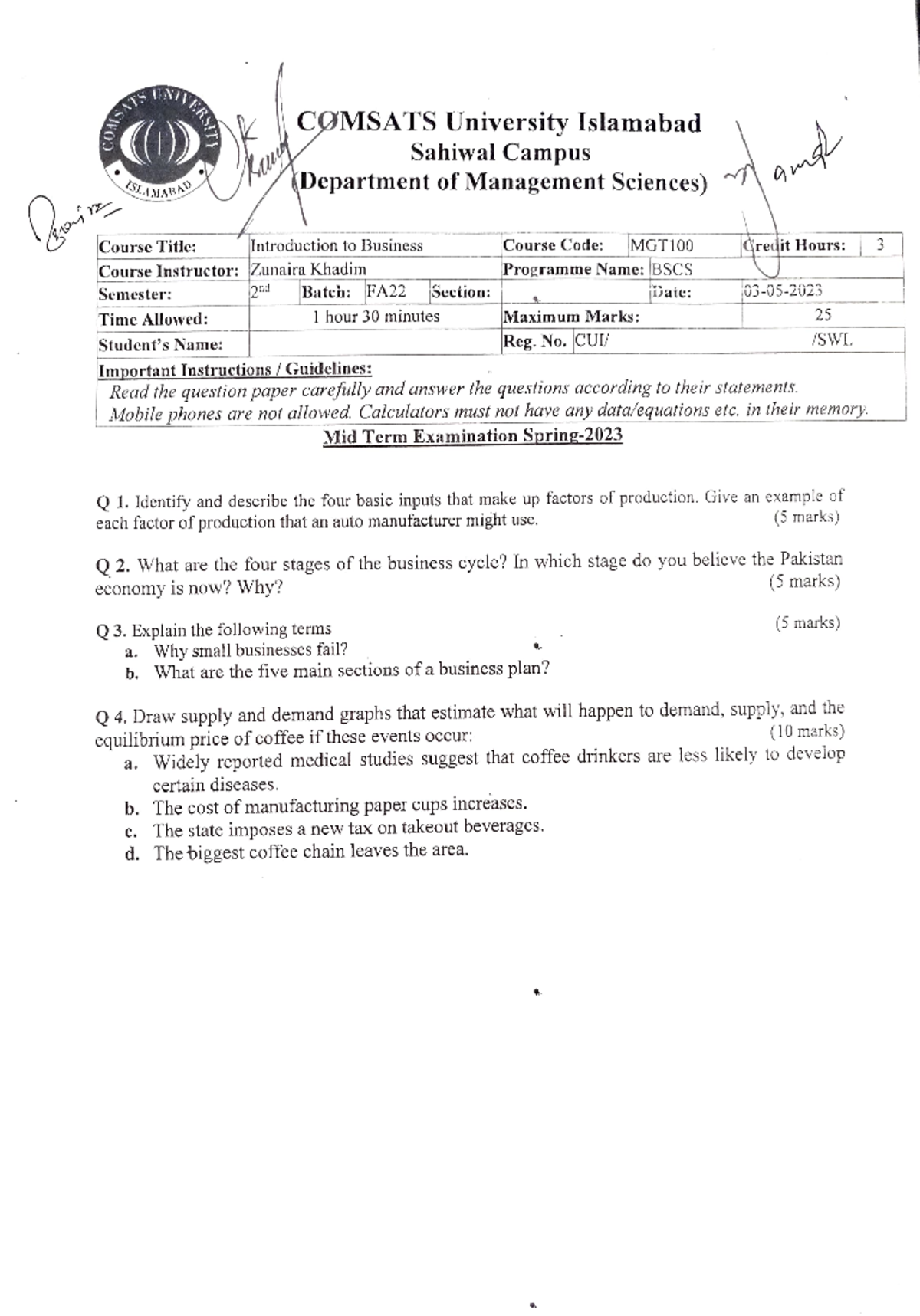 Introduction To Business Mid-Term Paper By Mam Zunaira Khadim ...