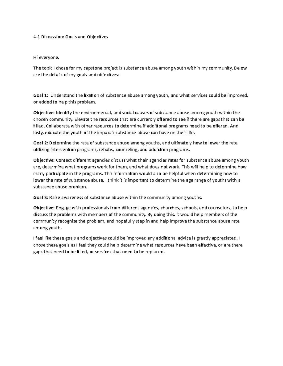 4-1 Discussion - post - 4-1 Discussion: Goals and Objectives Hi ...