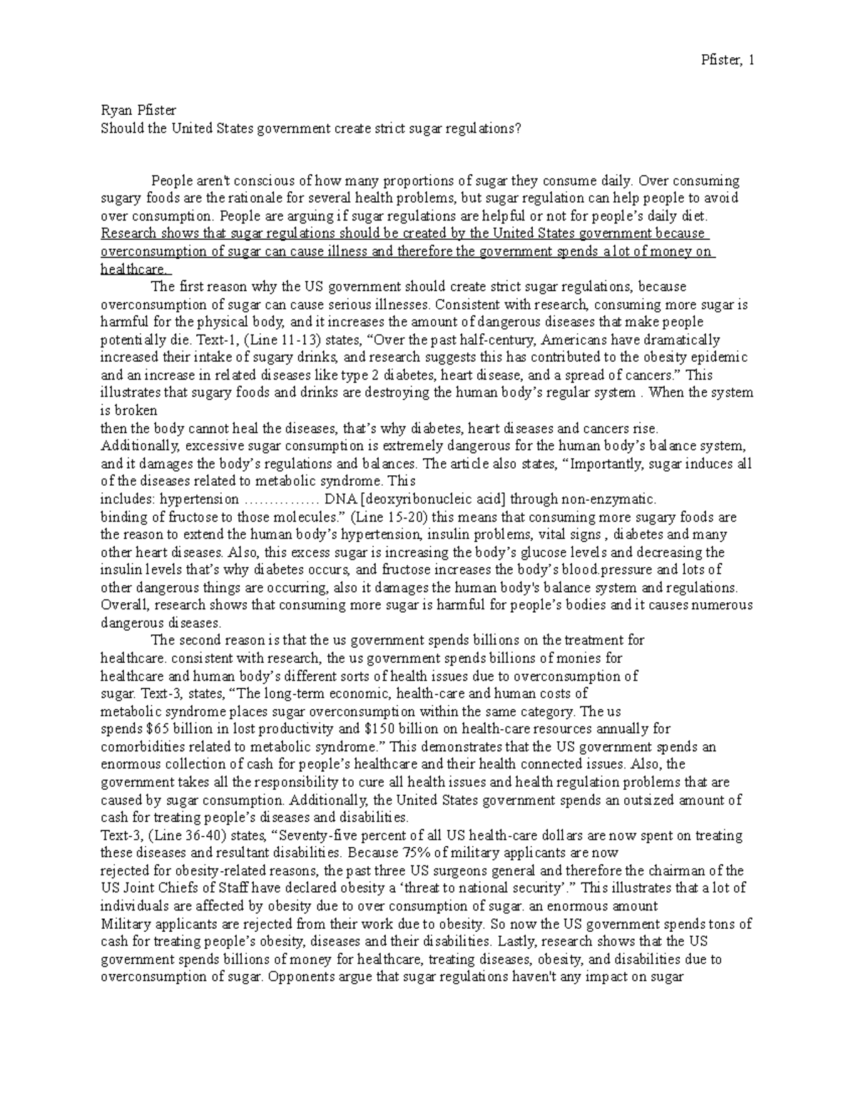 English Essay - test - Pfister, 1 Ryan Pfister Should the United States ...