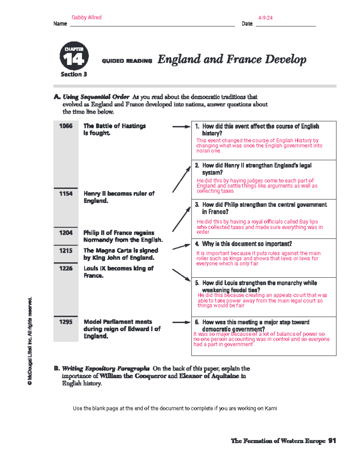 14.3 GR England and France - Use the blank page at the end of the ...