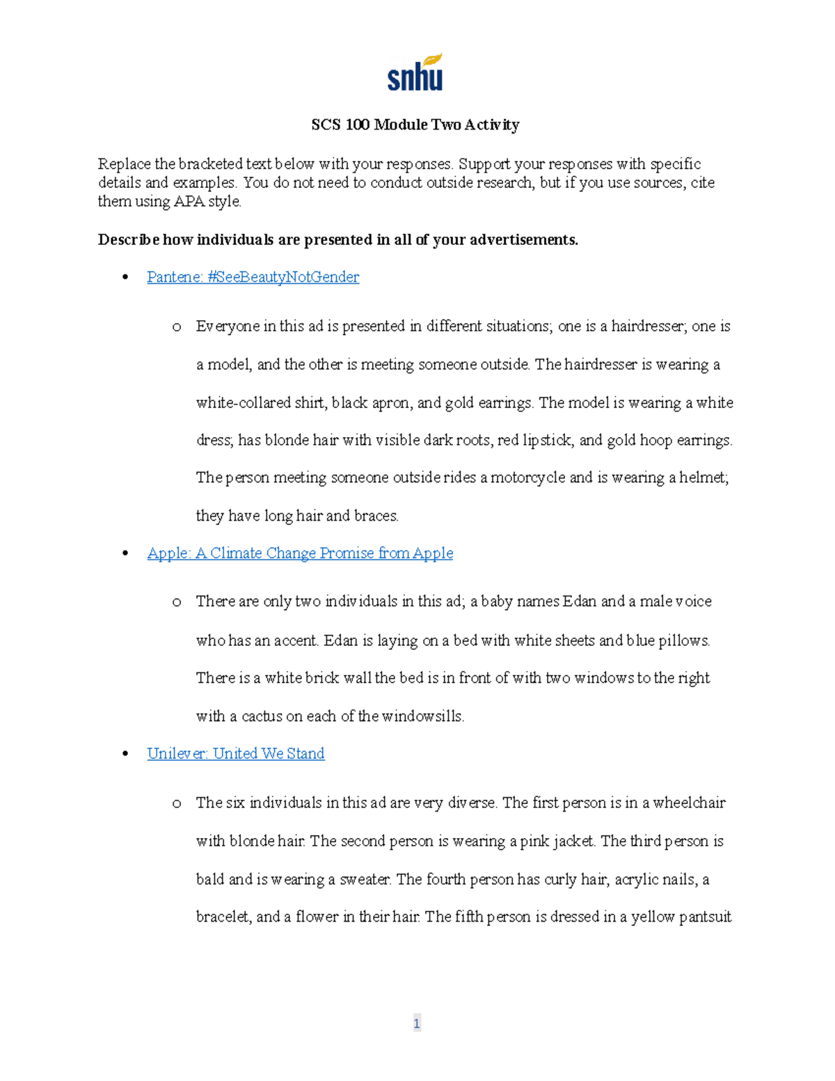 SCS 100 Module Two Activity - SCS 100 Module Two Activity Replace the ...