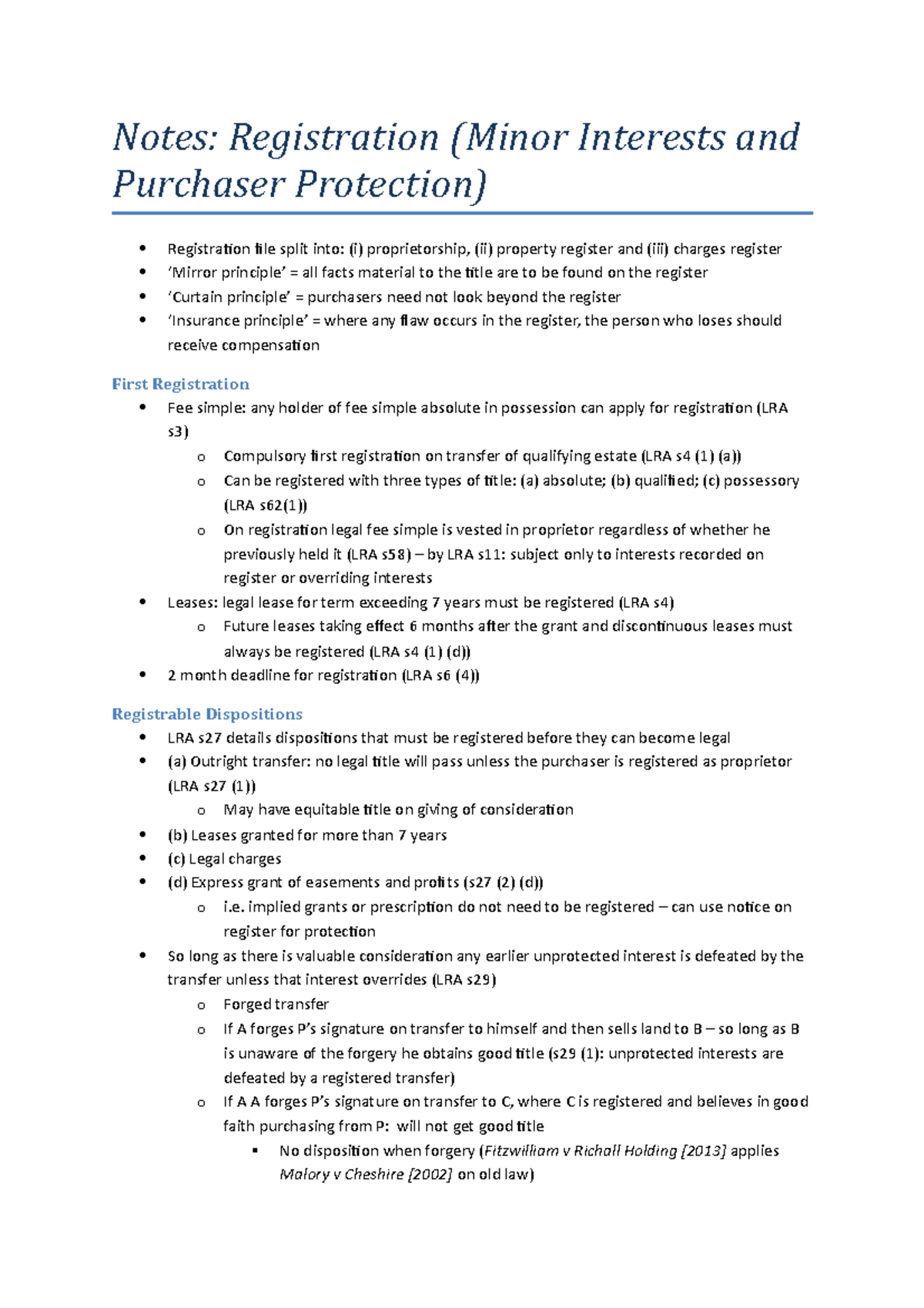 Notes Registration (Minor Interests and Purchaser Protection) - Notes ...