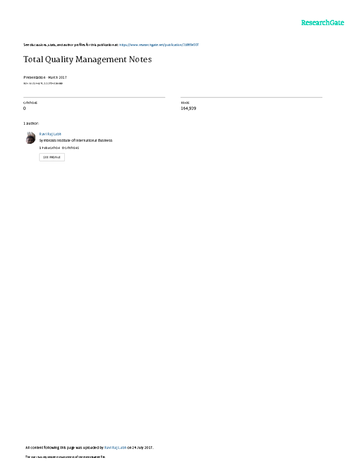 Total Quality Management Notes - See discussions, stats, and author ...