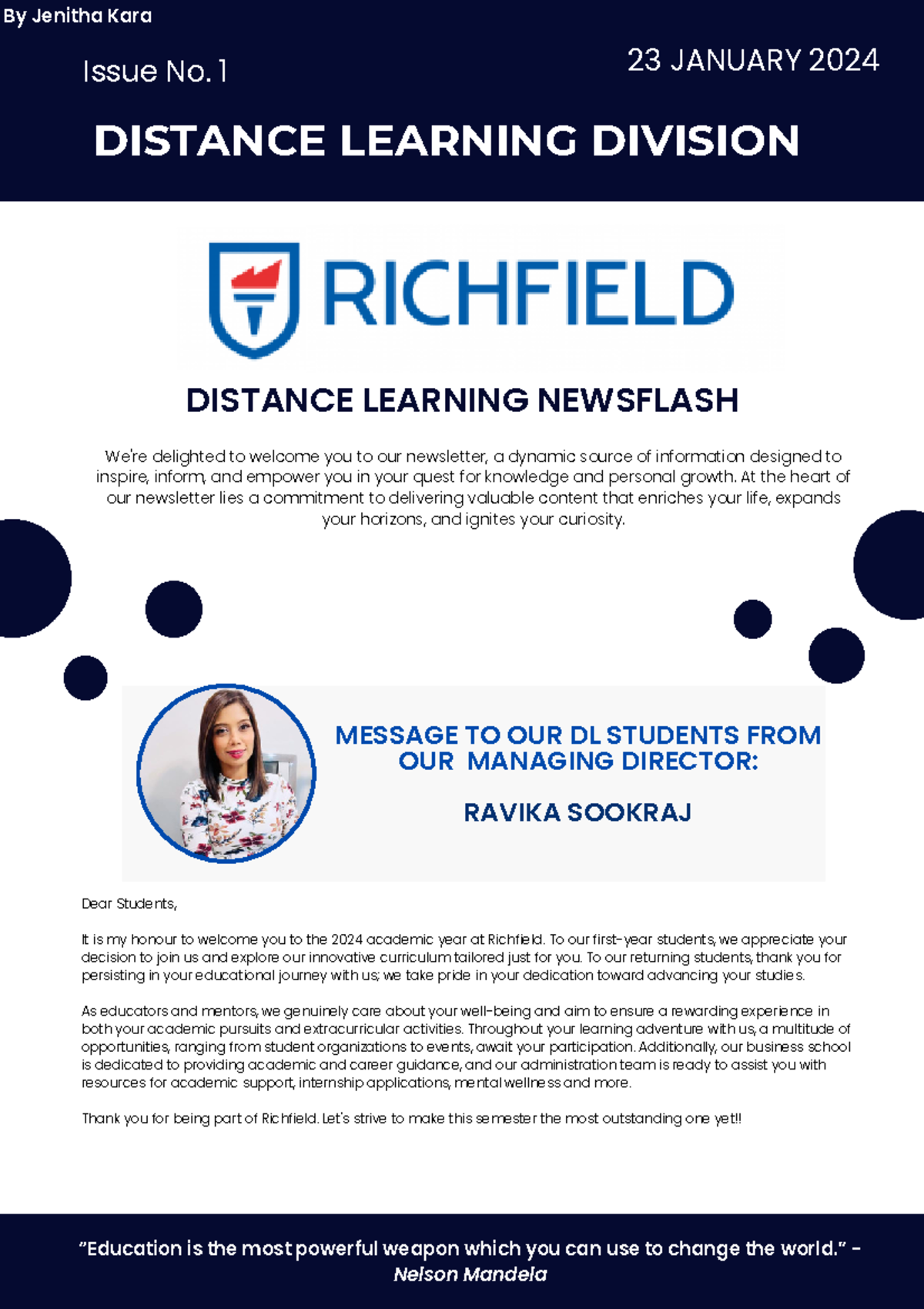 Returning Students Newsletter - ####### DISTANCE LEARNING NEWSFLASH ...
