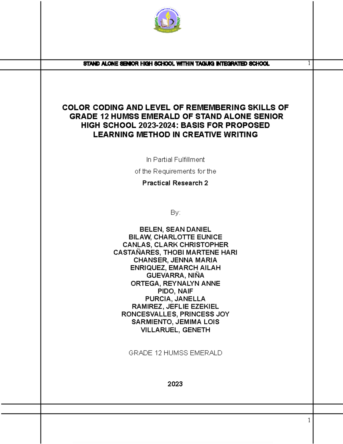 PR2- Group 3- Emerald - COLOR CODING AND LEVEL OF REMEMBERING SKILLS OF ...