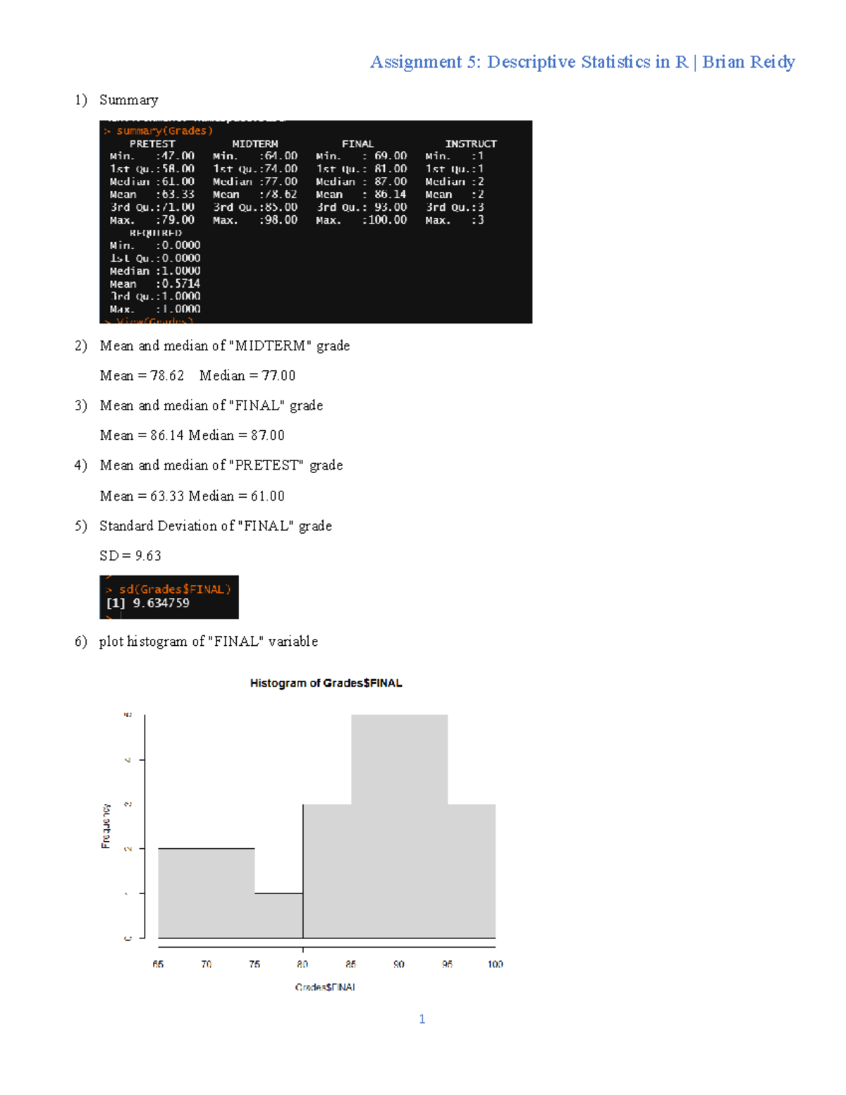 Assignment 5 Descriptive Stats in R - Assignment 5: Descriptive ...