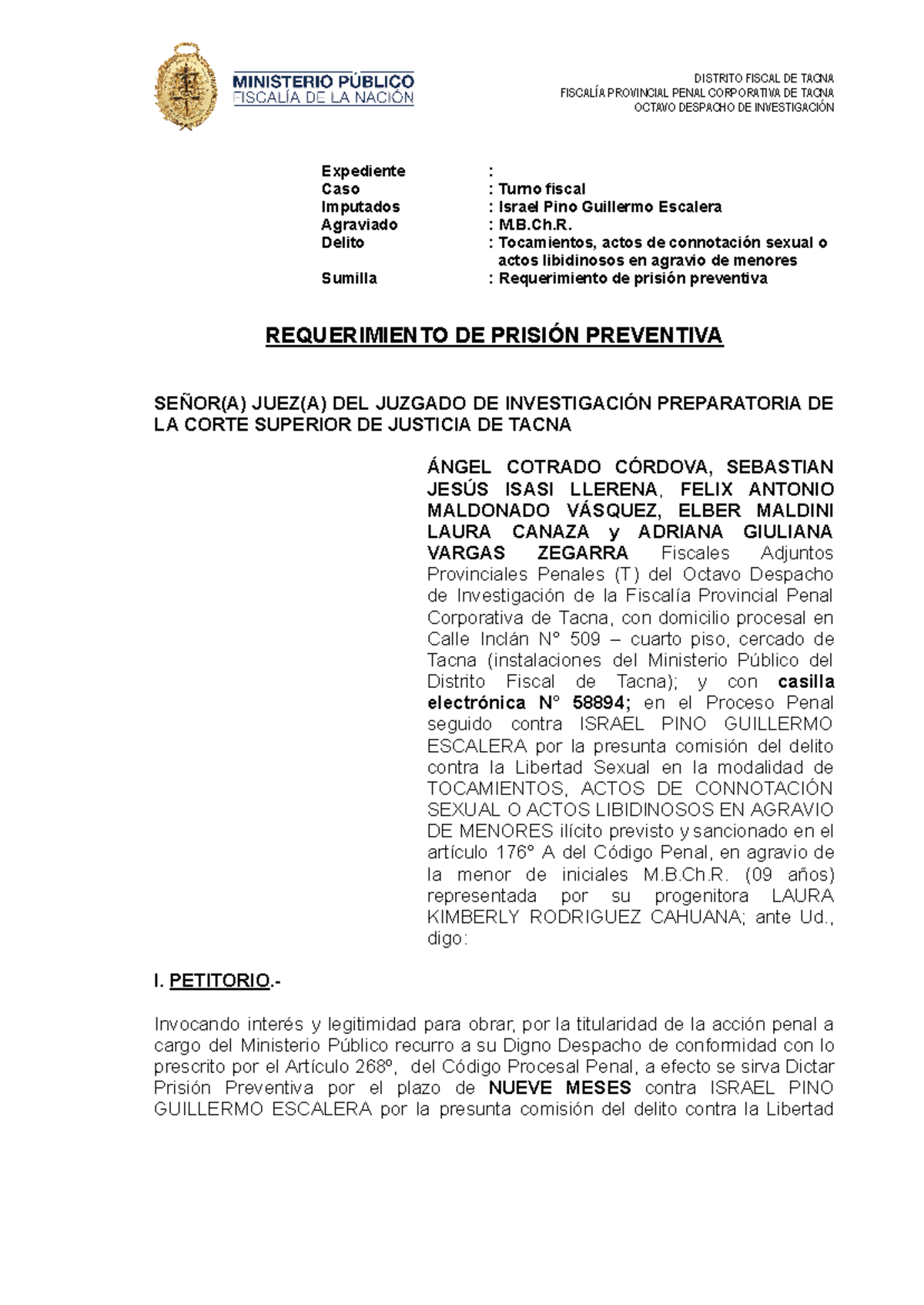 Requerimiento de prisión preventiva - FISCALÍA PROVINCIAL PENAL ...