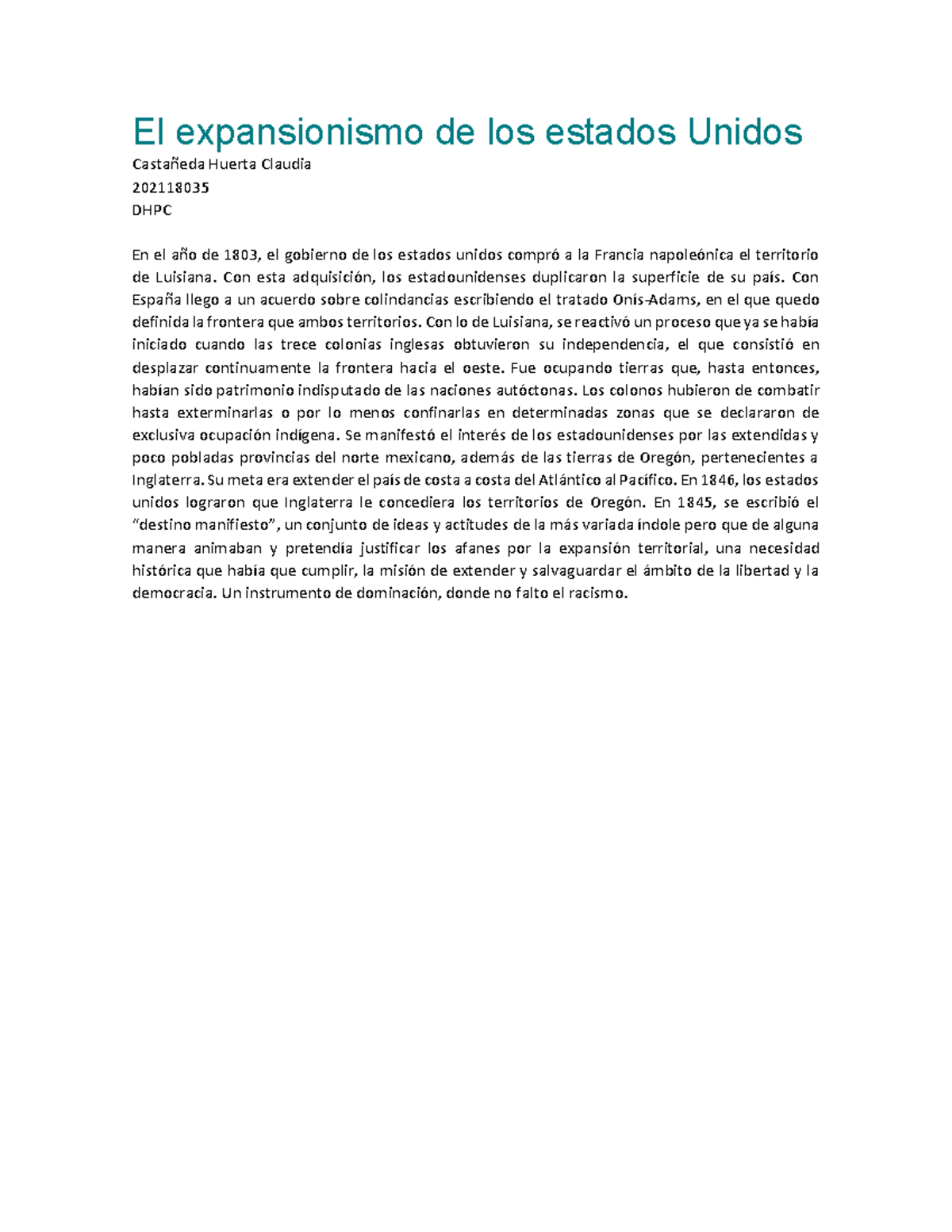 Texto. El expansionismo de los estados Unidos - El expansionismo de los ...