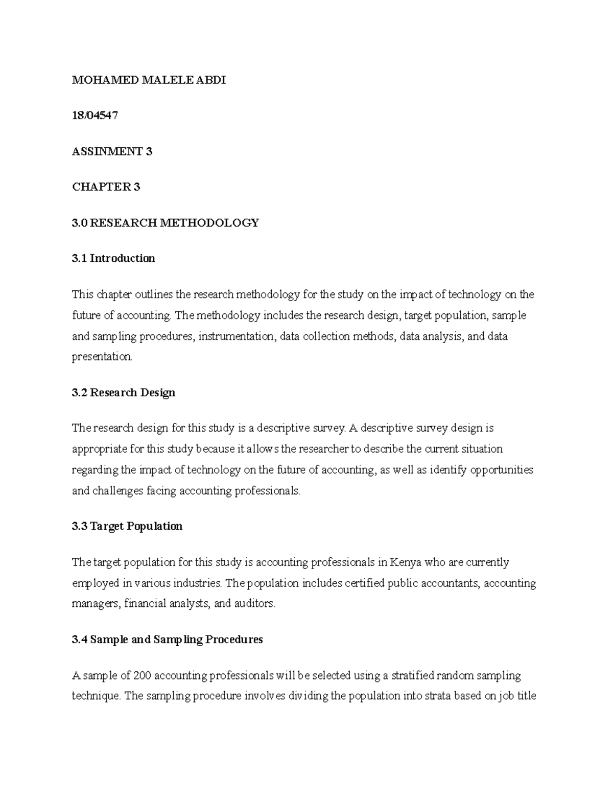 Research Methodology Assignments 3 - MOHAMED MALELE ABDI 18/ ASSINMENT ...