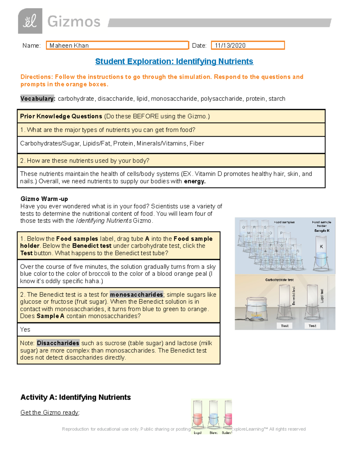 Maheen Khan - Identifying Nutrients Gizmo (Accel) - Name: Maheen Khan ...