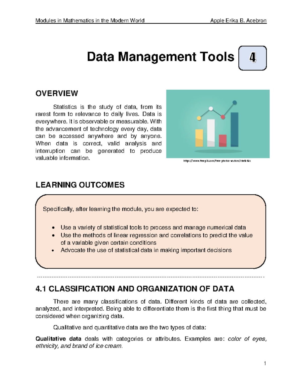 Module-4 mathematics in the modern world - freepik/free-photos-vectors/statistics OVERVIEW - Studocu