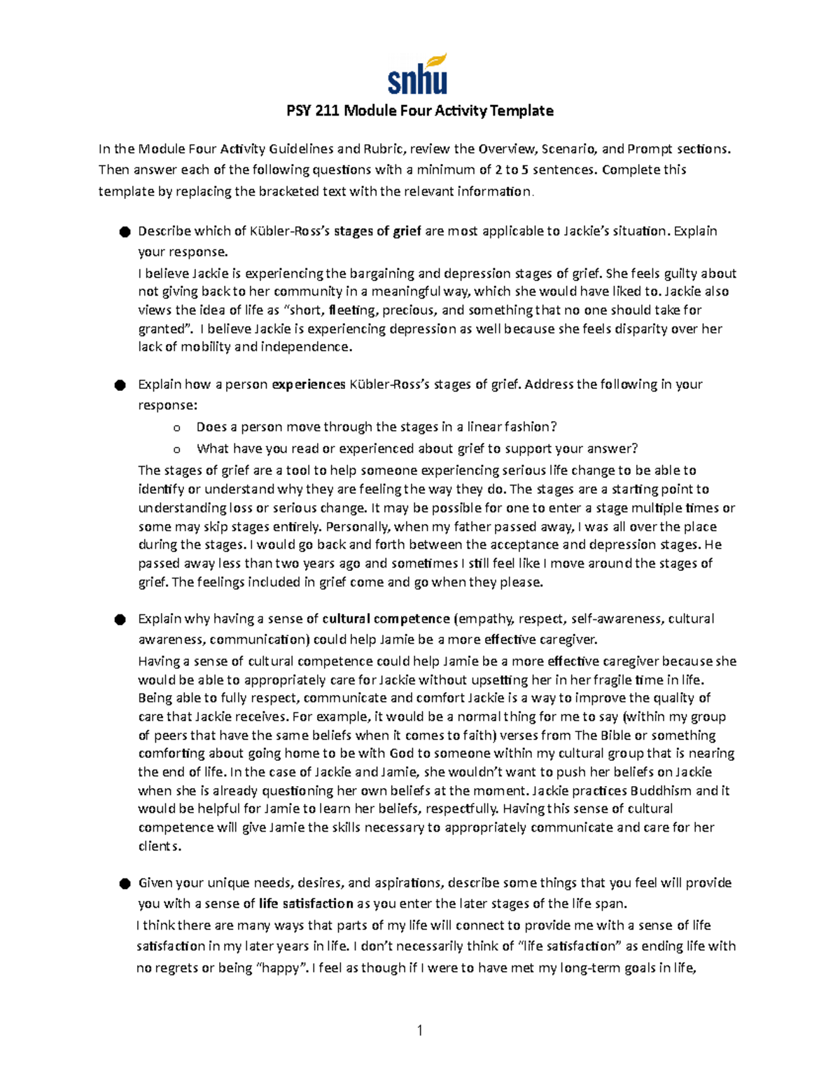 PSY 211 Module Four Activity Template - Then answer each of the ...