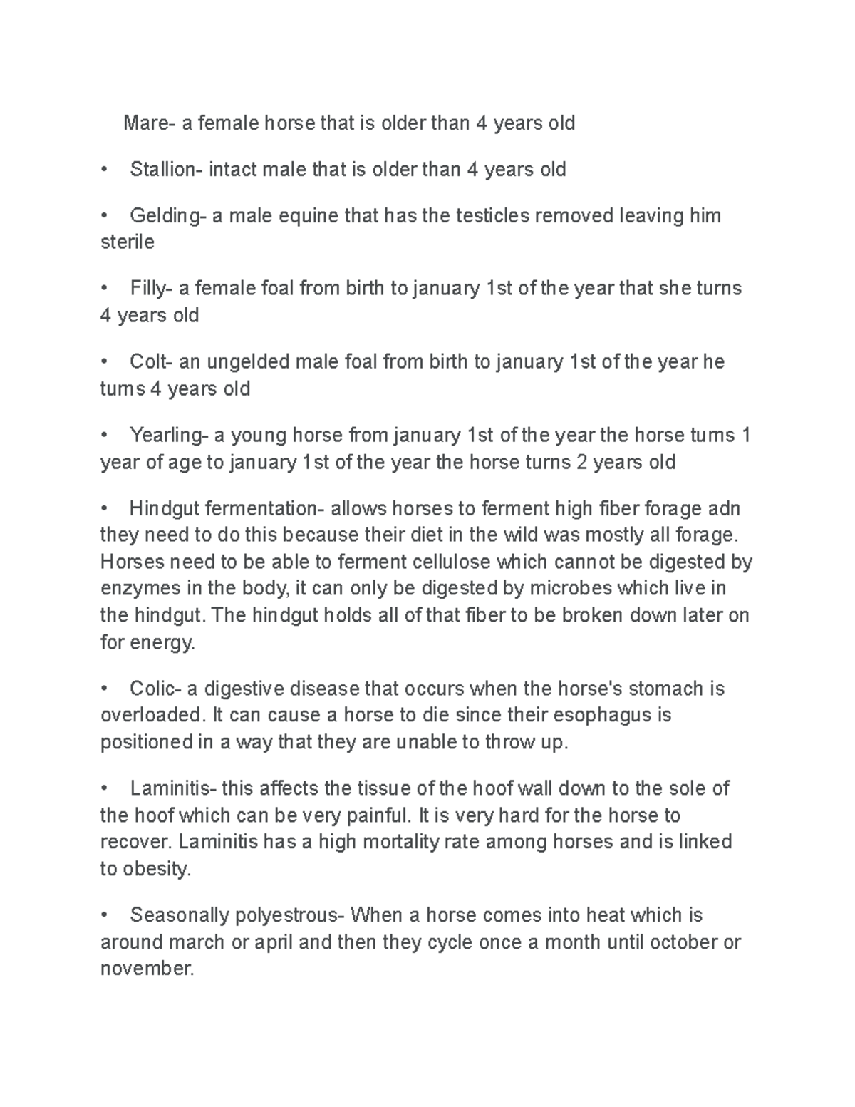 Avs guided notes 2 13 - Mare- a female horse that is older than 4 years ...