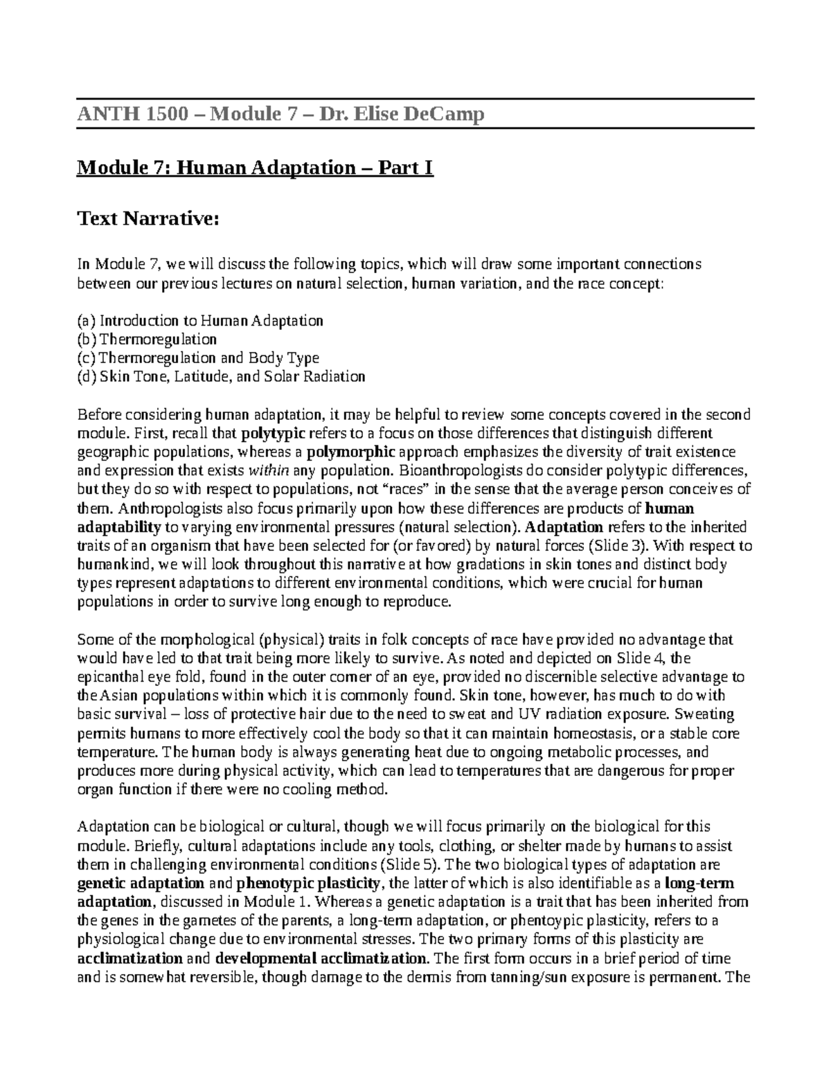 Module 7 Narrative - Dr.Decamp - ANTH 1500 – Module 7 – Dr. Elise ...