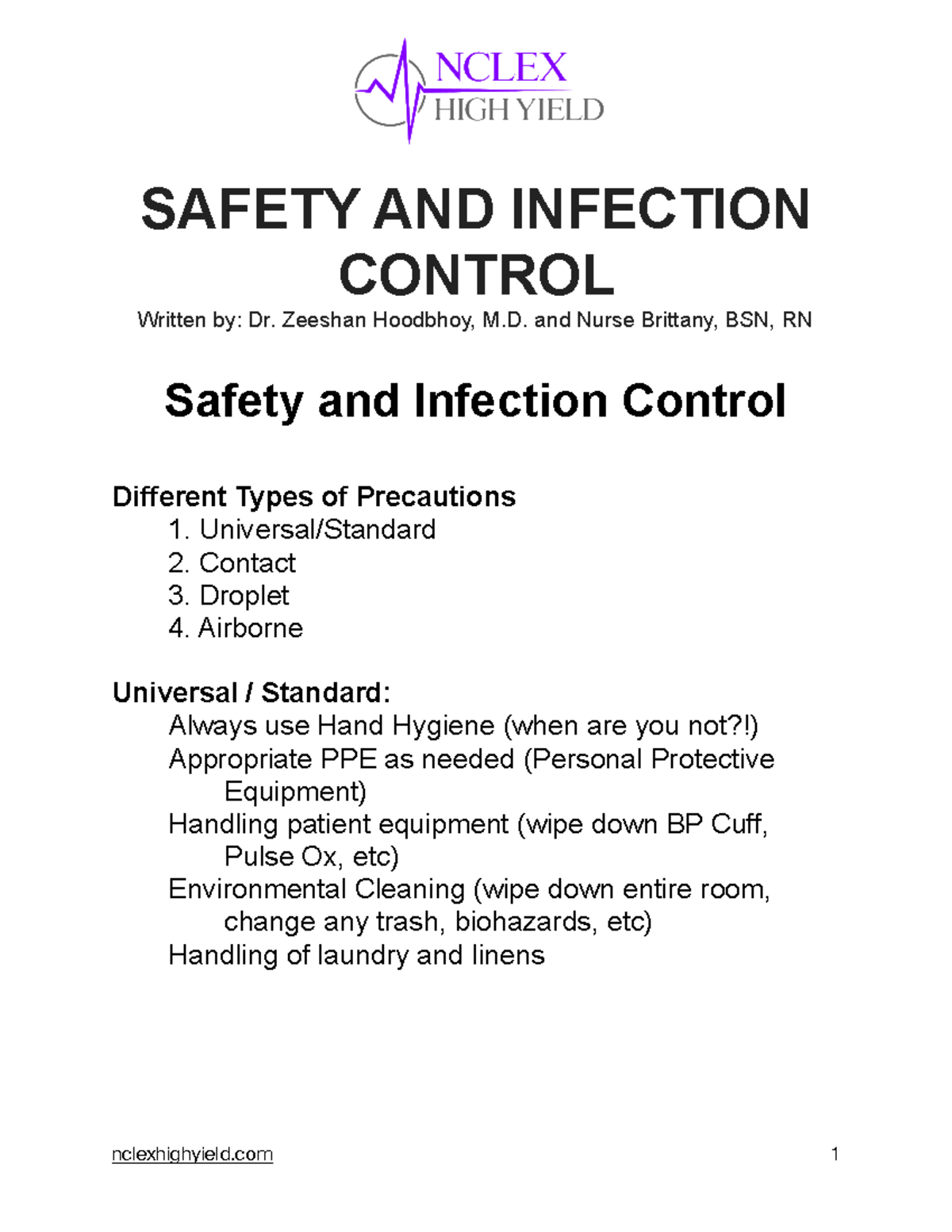 Safety AND Infection Control - SAFETY AND INFECTION CONTROL Written by ...