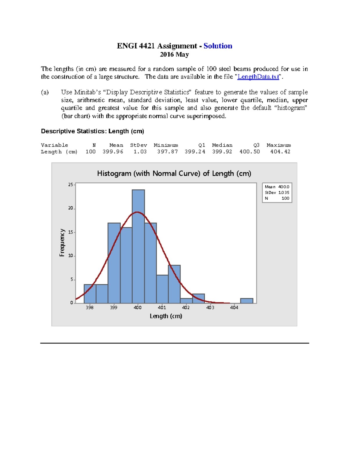 Seminar assignments - Descriptive statistics with solutions - ENGI 4421 ...