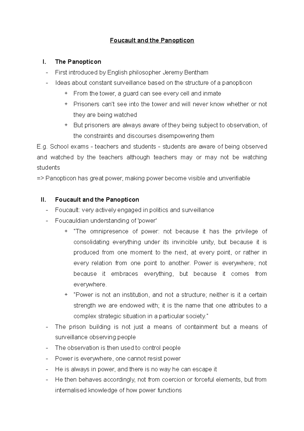 Week 4 Foucault and Panopticon - Foucault and the Panopticon I. The ...