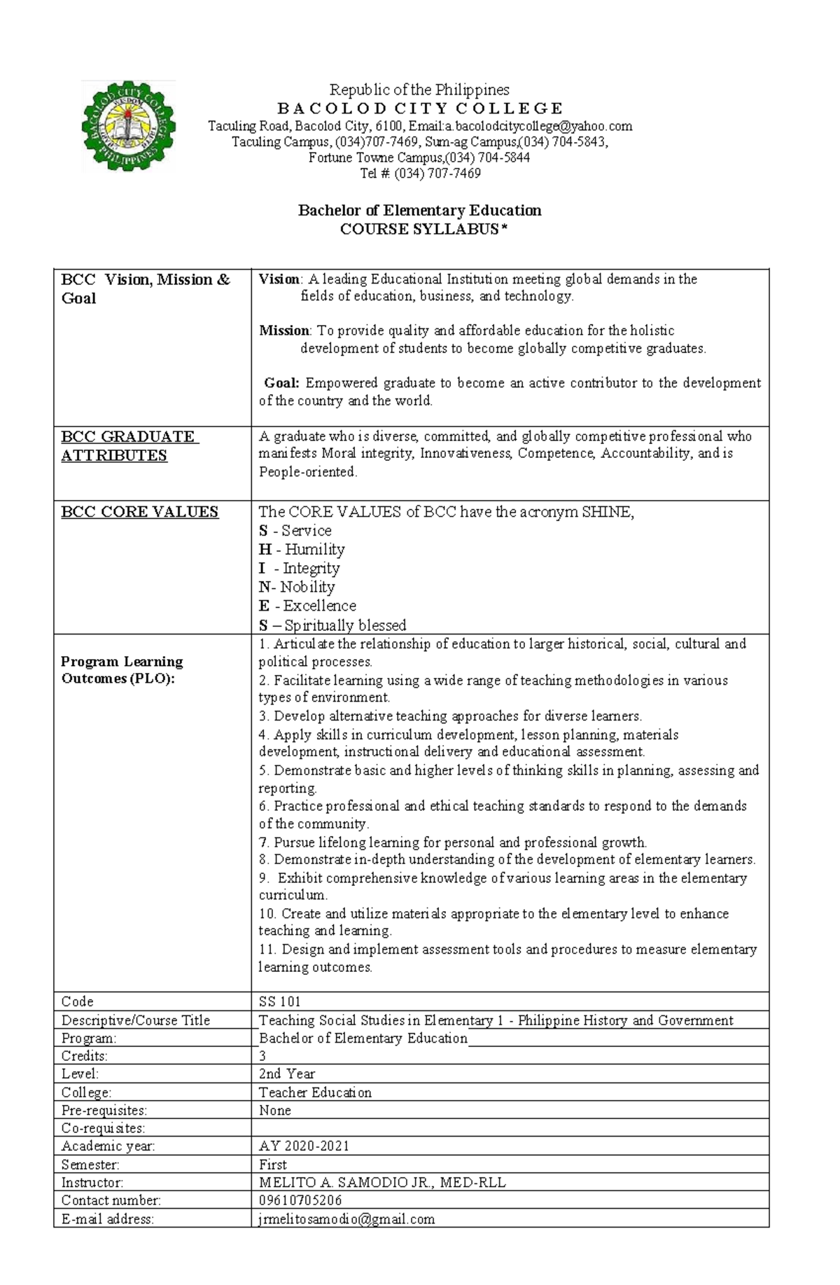 Pdfcoffee - Lecture notes - Republic of the Philippines B A C O L O D C ...