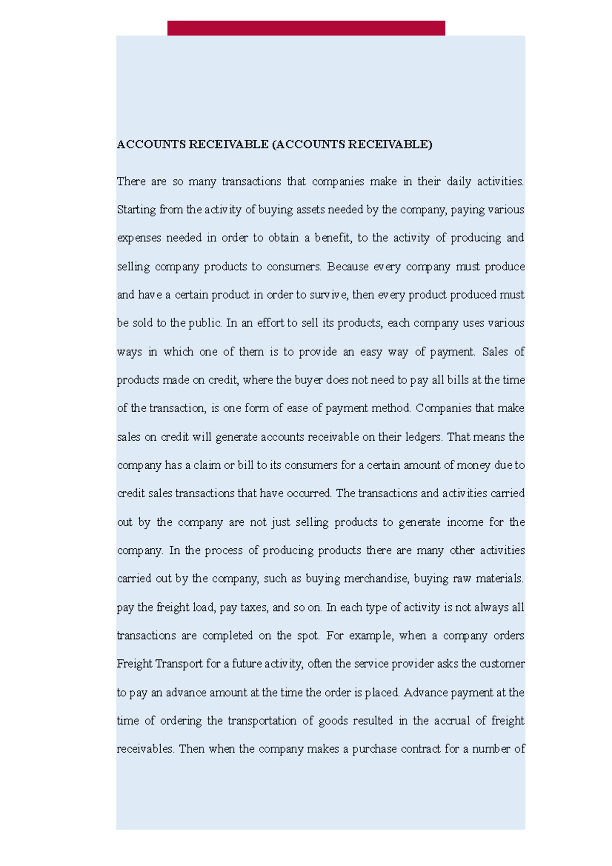 Notes Accounting - Accounts Receivable ( Accounts Receivable ...