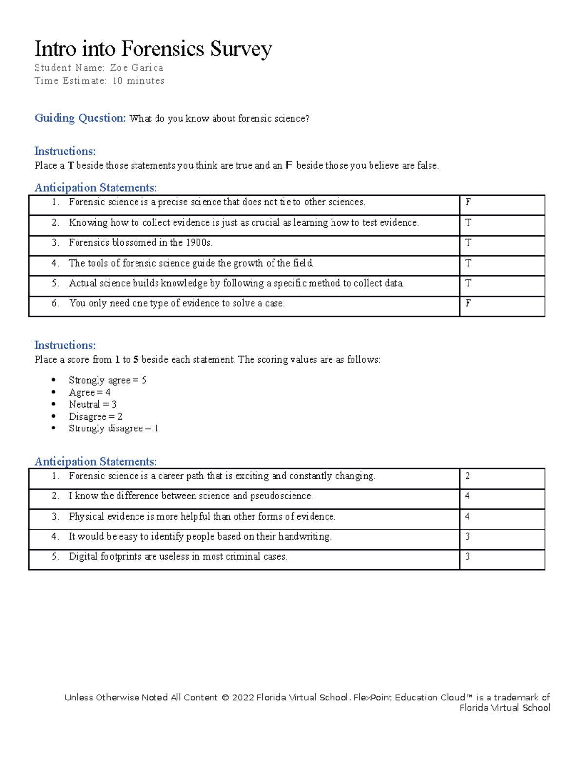 Forensic science survey - Intro into Forensics Survey Student Name: Zoe ...