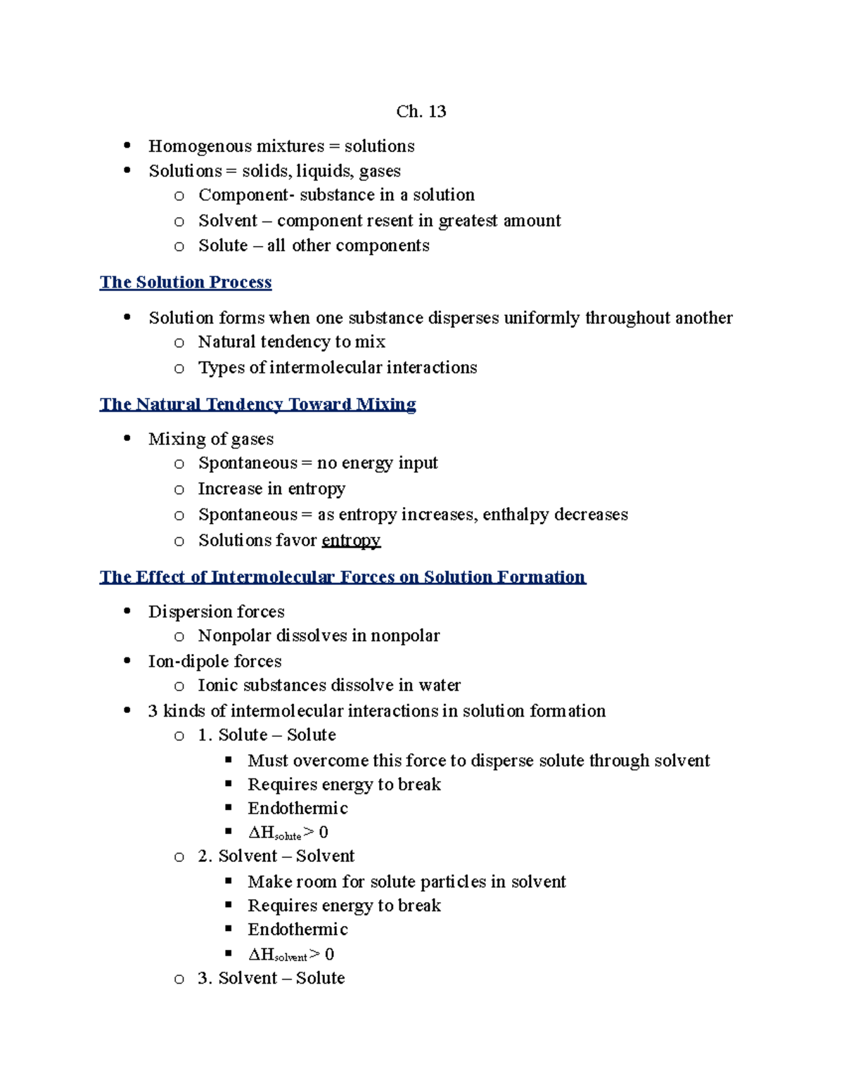 Chem 1412 Ch. 13 notes - Summary Chemistry: The Central Science - Ch ...