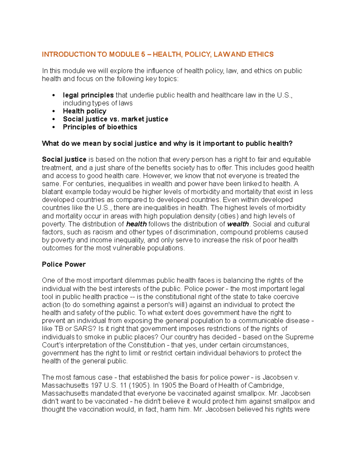Introduction to Module 5: Health Policy Law and Ethics - Studocu