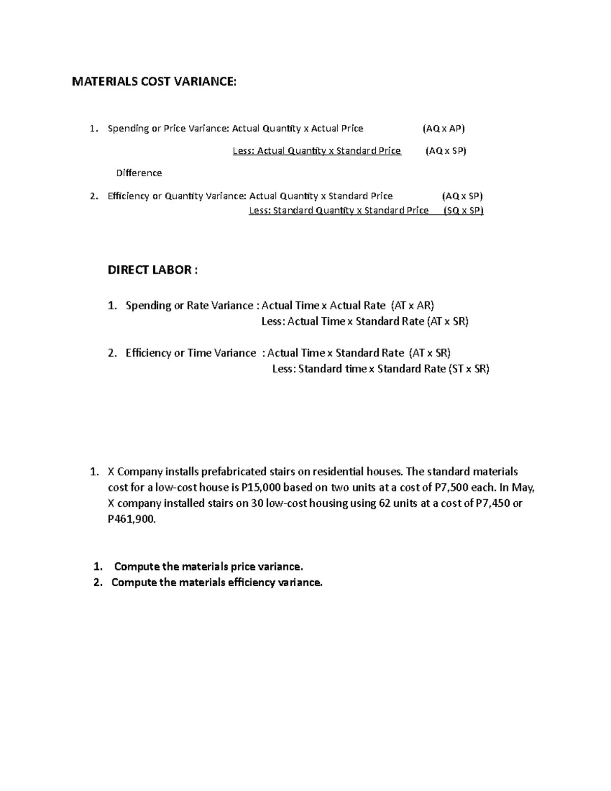 Variance Analysis - Basic Accounting - MATERIALS COST VARIANCE ...