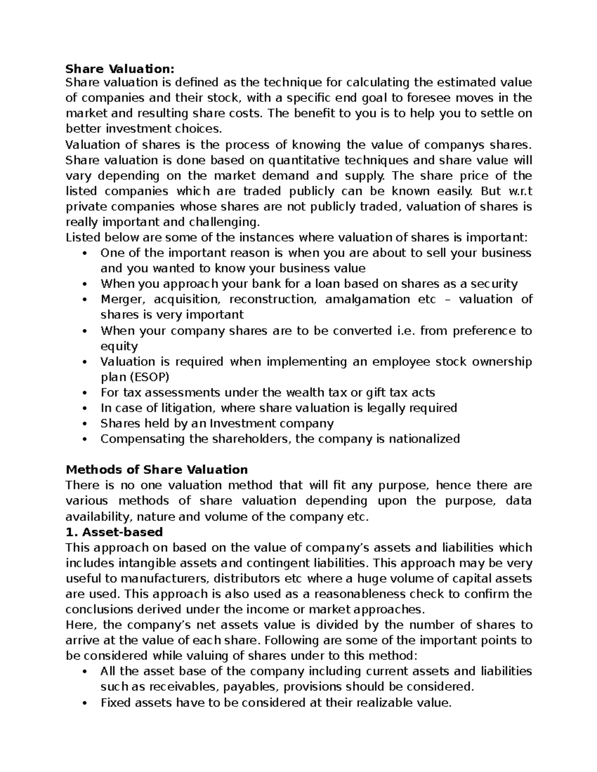 Portfolio Valuation - Share Valuation: Share valuation is defined as ...