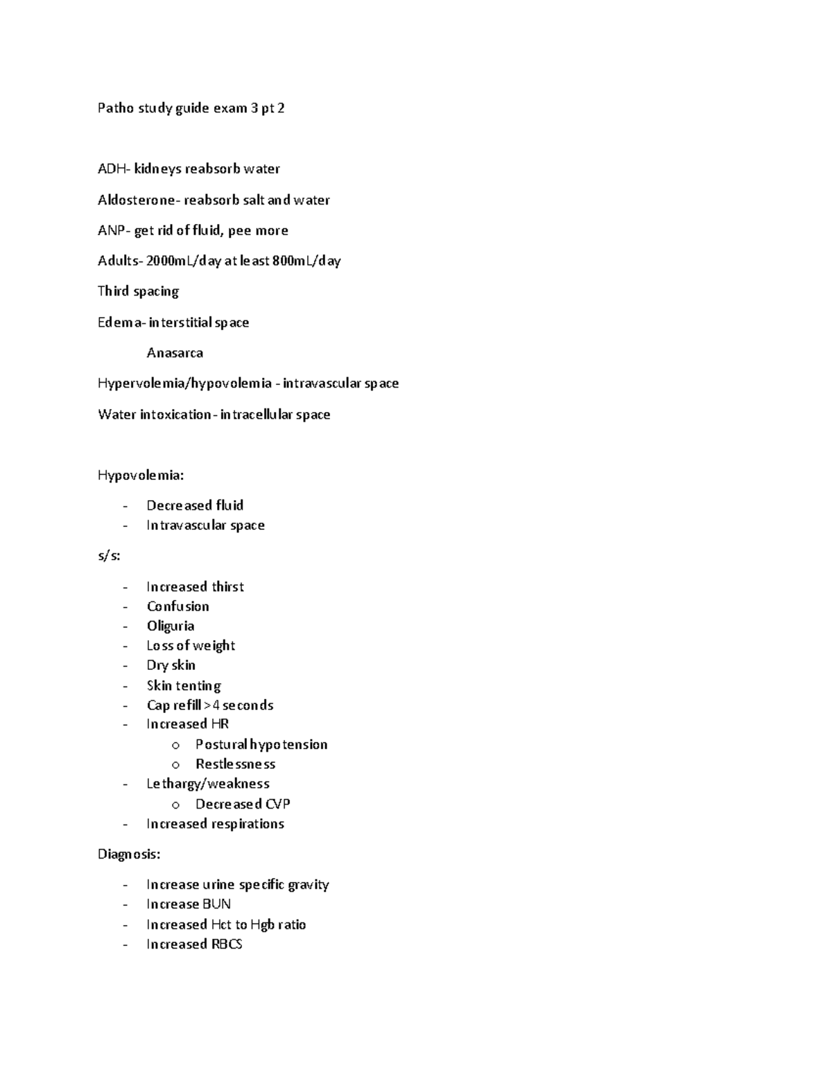 Patho study guide exam 3 pt 2 - 5- 5 mEq/L Intracellular Dietary intake ...