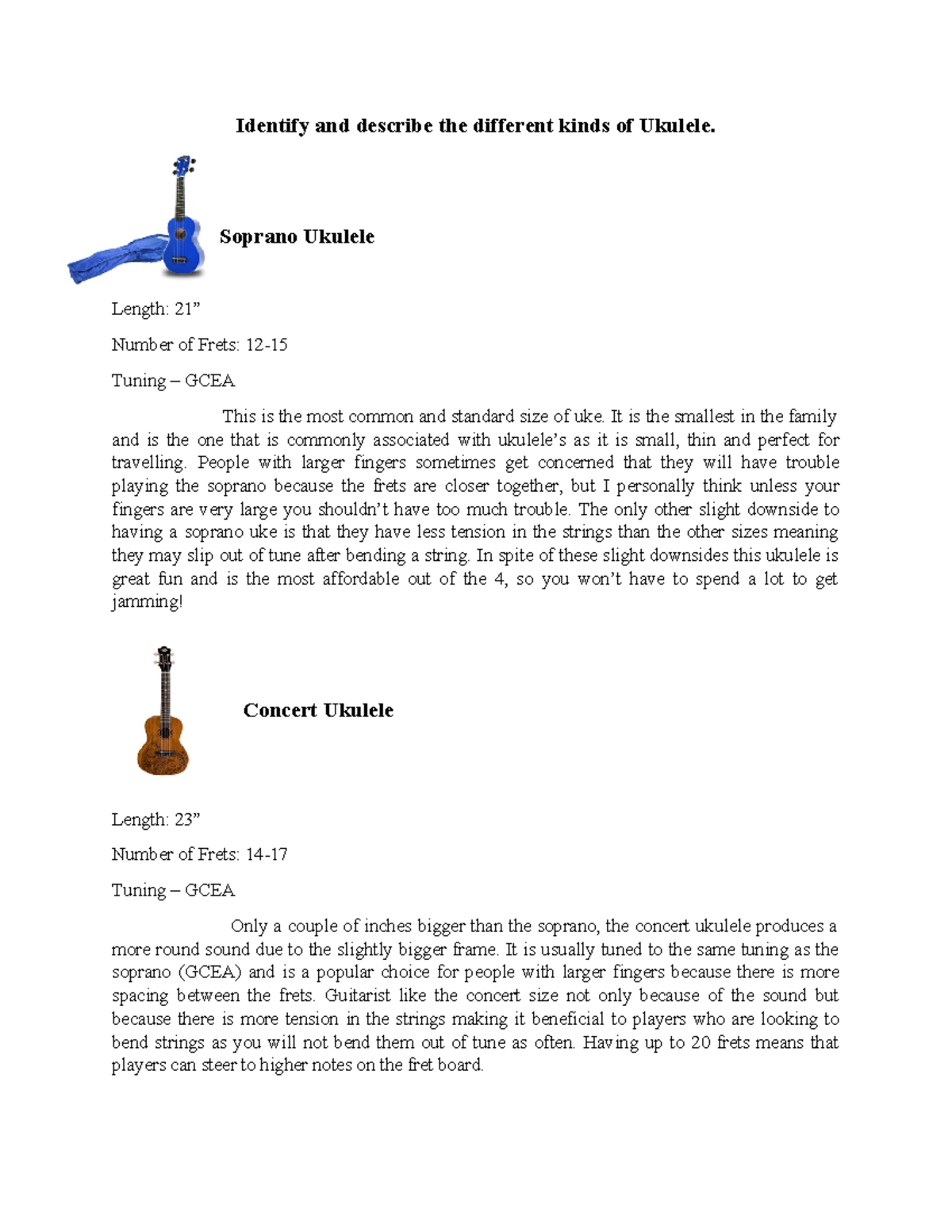 Discuss the History of Ukulele and Describe the Different kinds of ...