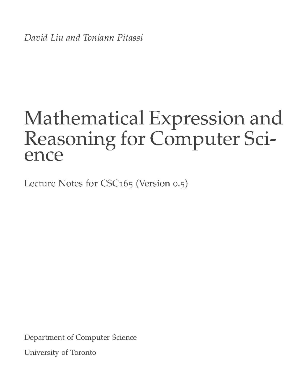 CSC165 Lec Notes - David Liu and Toniann Pitassi Mathematical ...
