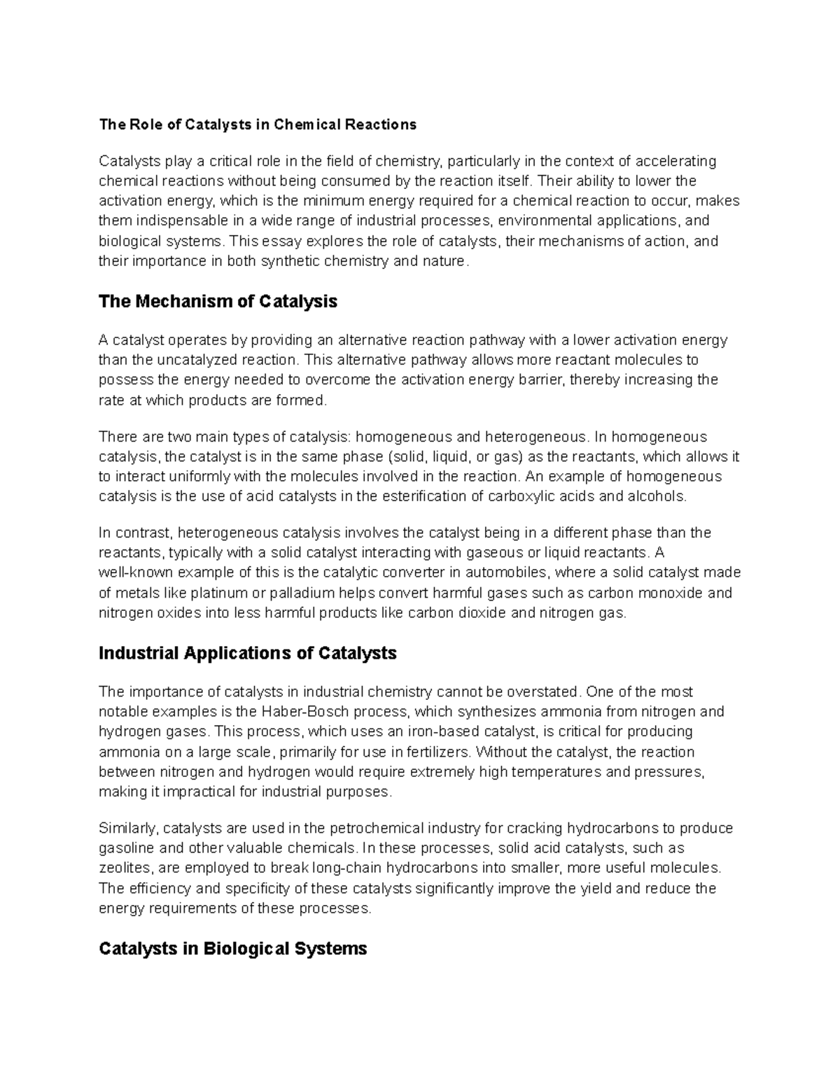 The Role of Catalysts in Chemical Reactions - The Role of Catalysts in ...